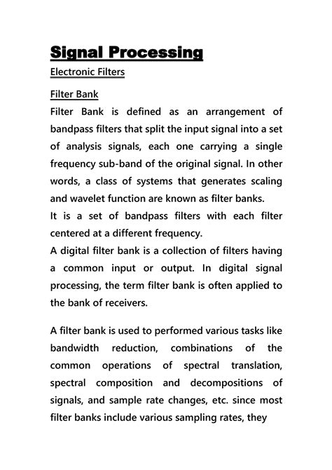 signal processing lecture notes signal processing electronic filters filter bank filter bank