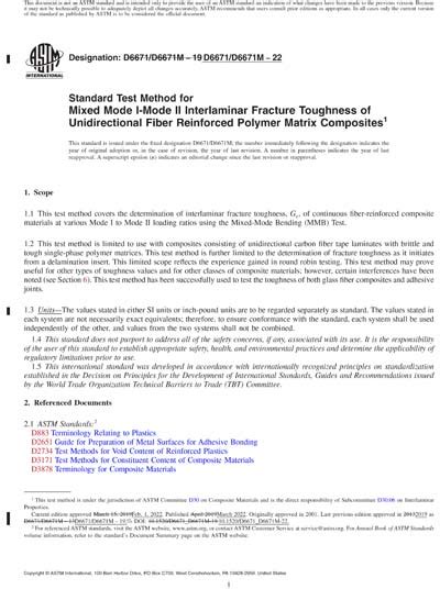 Astm D6671 D6671m 22 Red Standard Test Method For Mixed Mode I Mode Ii Interlaminar Fracture