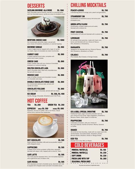 Ox And Grill Steakhouse Menu In Lahore Rated 0 Aug 2025