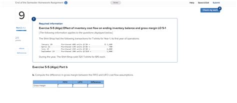 Required Information Exercise Algo Effect Of Chegg