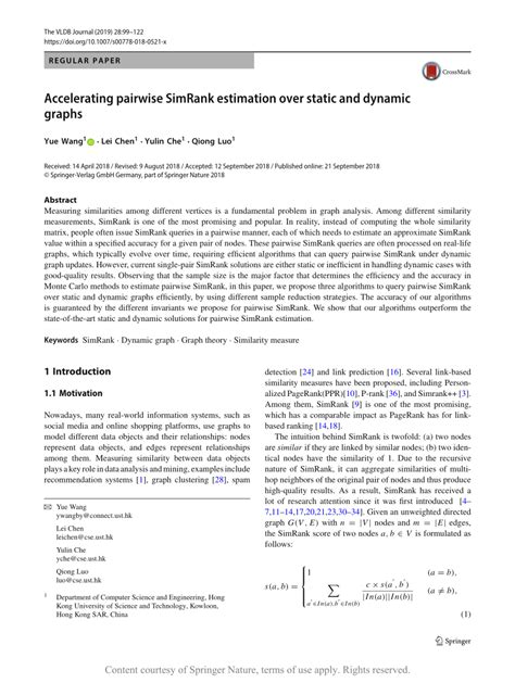 Accelerating Pairwise Simrank Estimation Over Static And Dynamic Graphs Request Pdf