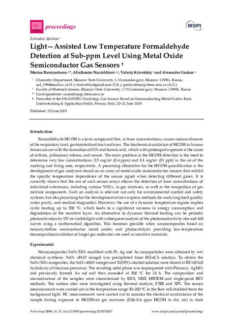 Pdf Light—assisted Low Temperature Formaldehyde Detection At Sub Ppm Level Using Metal Oxide