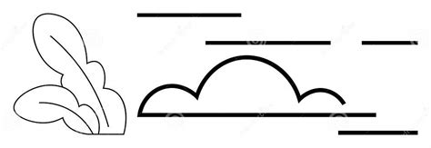 Minimalist Black And White Abstract Nature Scene With Leaves And Cloud Stock Illustration