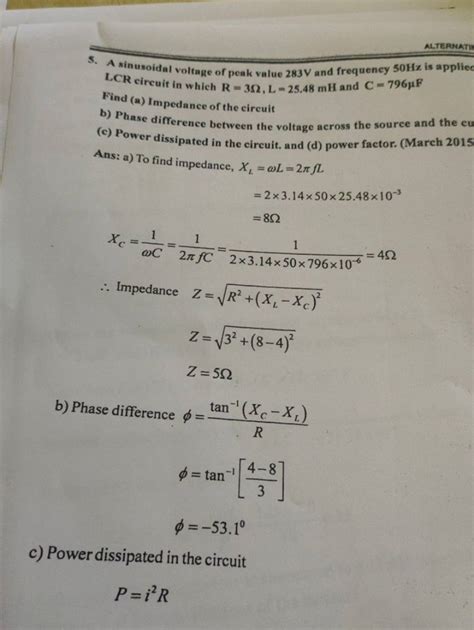 alternati a sinusoidal voltage of peak value 283 mathrm{v} and frequency
