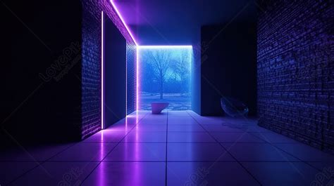 빛나는 빛으로 공간 향상 은색 벽에 현대적인 자외선 파란색 보라색 빛을 3d 렌더링한 이미지 현대적 배경 푸른 벽 배경