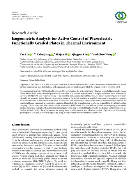 Pdf Isogeometric Analysis For Active Control Of Piezoelectric Functionally Graded Plates In