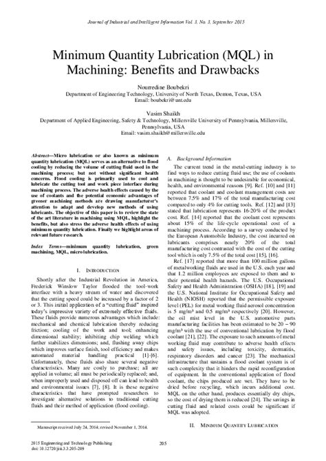 Pdf Minimum Quantity Lubrication Mql In Machining Benefits And Drawbacks