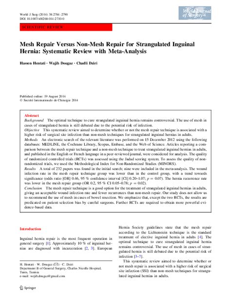 pdf mesh repair versus non mesh repair for strangulated inguinal
