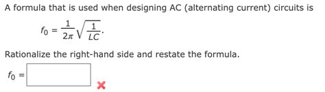 Solved A Formula That Is Used When Designing Ac Alternating