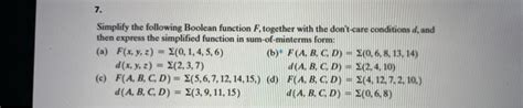 Solved Simplify The Following Boolean Function F Together