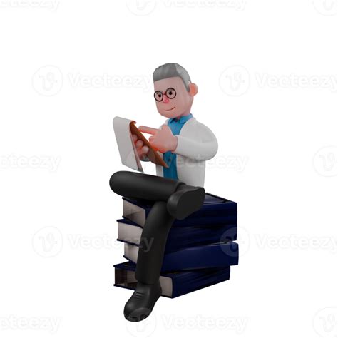 3d Male Physicist At Equipment A Male Physicist Sits On A Pile Of