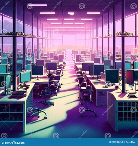 3d Rendering Of An Office Interior With A Lot Of Computers Ai Generated Stock Illustration