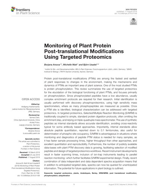 Pdf Monitoring Of Plant Protein Post Translational Modifications