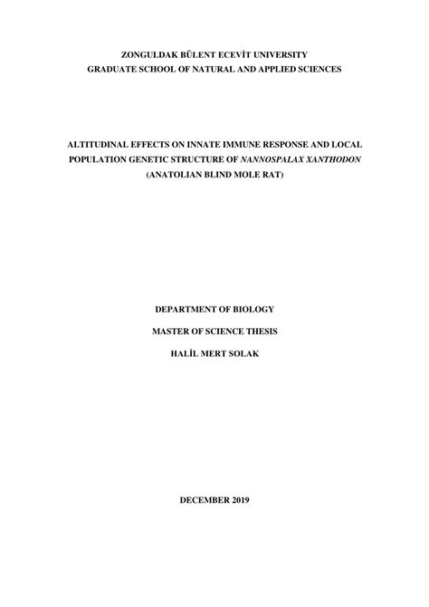 Pdf Altitudinal Effects On Innate Immune Response And Local Population Genetic Structure Of