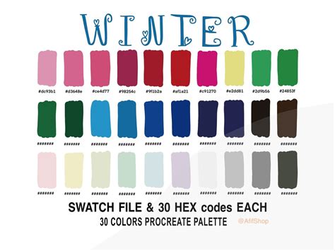 Season Color Palette 120 Colors 4 Swatches Hex Codes Etsy Deep Winter Palette Outfits Cool