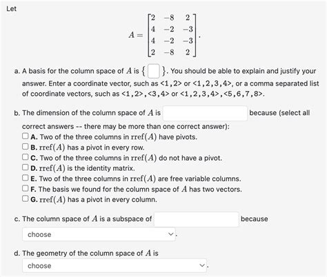 Solved A A A Basis For The Column Chegg Com Solved A A A Basis For The Column Chegg Com