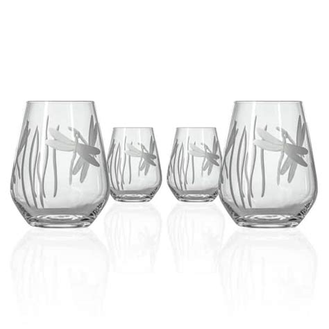 Rolf Glass Dragonfly 18 Oz Stemless Wine Tumbler Glasses Set Of 4