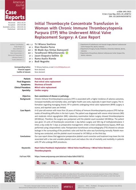 Pdf Initial Thrombocyte Concentrate Transfusion In Woman With Chronic Immune Thrombocytopenia