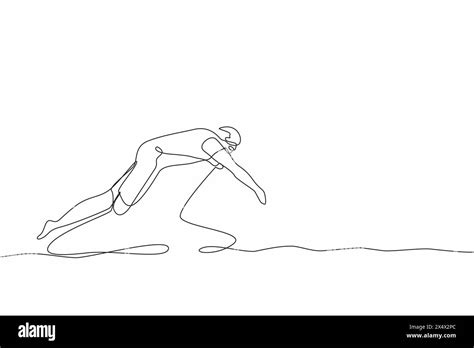 Continuous One Line Drawing Young Disabled Person Man In Swimming Suit