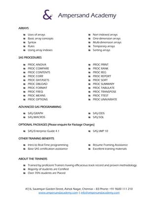 Ampersand Academy SAS Course Curriculum PDF Programming Languages Computing
