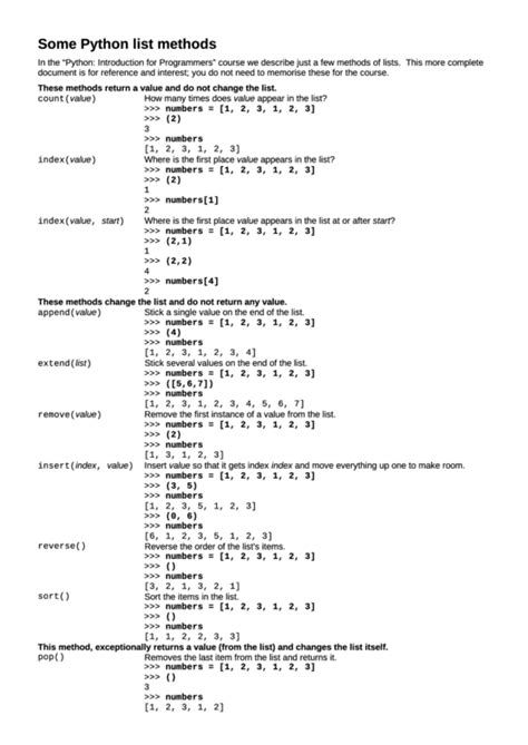 Some Python List Methods Printable Pdf Download