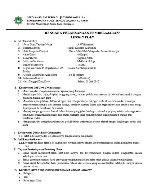 rpp ipa kelas 4 semester 1 2020 2021 pdf