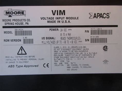 Moore 39vimccn 16171 1263 Apacs Vim Voltage Input Module Siemens Plc Rom 302 Tk3585 1