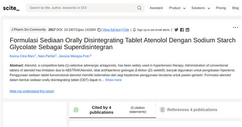 Formulasi Sediaan Orally Disintegrating Tablet Atenolol Dengan Sodium Starch Glycolate Sebagai