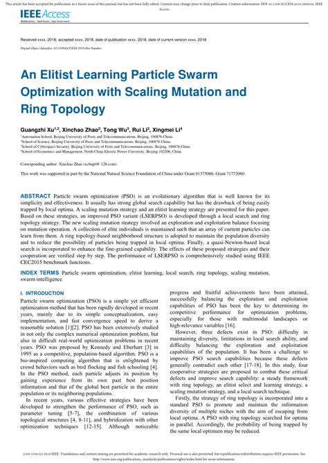 pdf an elitist learning particle swarm optimization with scaling