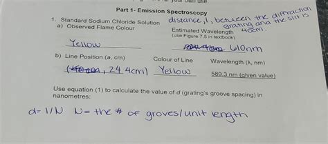 Solved Part 1 Emission Spectroscopy 1 Standard Sodium