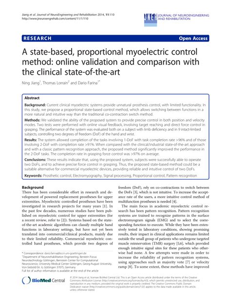 Pdf A State Based Proportional Myoelectric Control Method Online