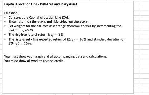 Capital Allocation Line Risk Free And Risky Asset