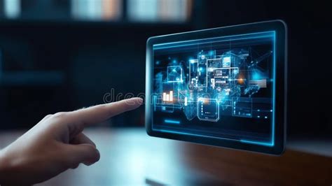 Futuristic Touchscreen Interface With Data Visualization And Analysis Stock Illustration