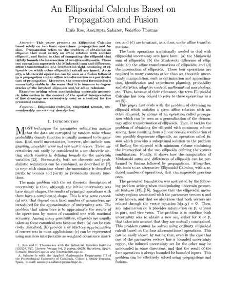 Pdf An Ellipsoid Calculus Based On Propagation And Fusion