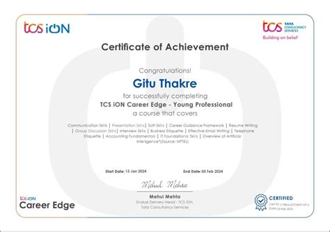 Gitu Thakre On Linkedin Careeredge Youngprofessional Skilldevelopment Certificateofachievement