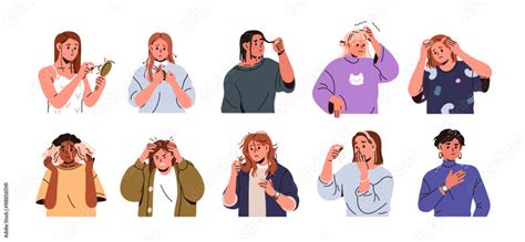 Hair Problems Set Balding Loss And Alopecia Dandruff Dry And Greasy Frizzy Damaged Split