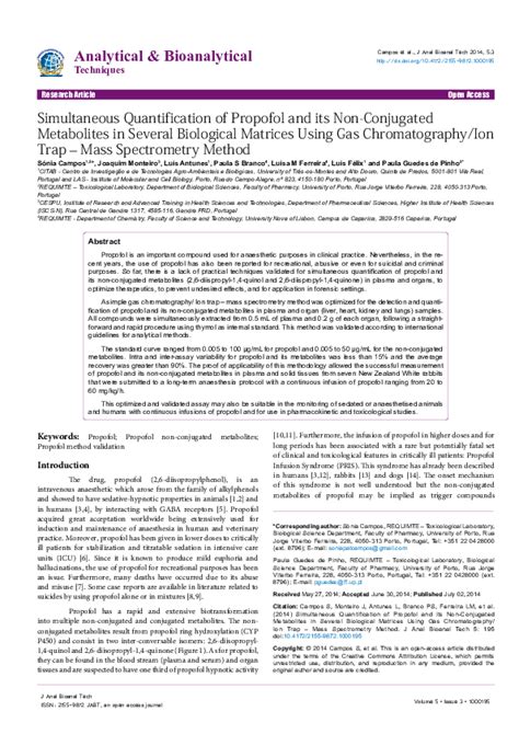Pdf High Performance Liquid Chromatographic Determination Of Propofol In Human Plasma