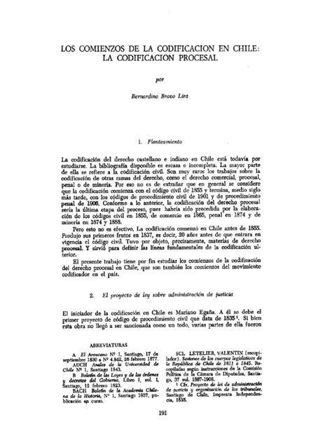 Los Comienzos De La Codificación En Chile La Codificación Procesal