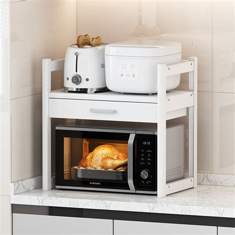 厨房微波炉架子置物架台面放电饭煲蒸烤箱家用多功能白色收纳架子 虎窝淘