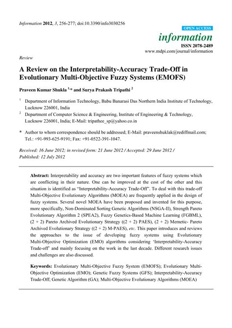 Pdf A Review On The Interpretability Accuracy Trade Off In Evolutionary Multi Objective Fuzzy