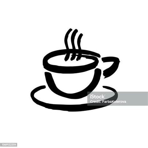 커피와 차 컵 패스트 푸드 또는 레스토랑 디자인에 대 한 기호 현대 브러시 잉크입니다 흰색 배경에 고립 0명에 대한 스톡 벡터