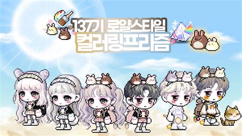 메이플 코디 띠띠 137기 신규 로얄스타일 컬러링프리즘 코디 추천🎨 콩콩모래토끼 콩콩체크머리띠 데굴데굴 · 동글동글