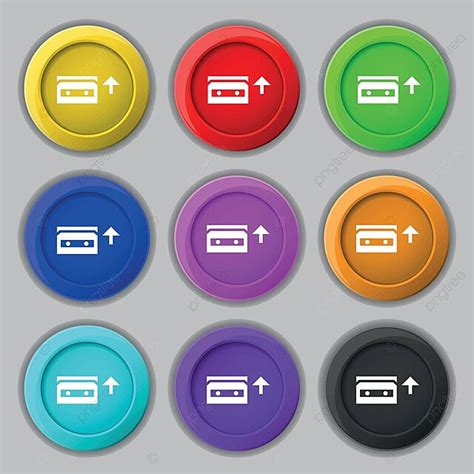 Vector Illustration Of Nine Round Colourful Buttons Featuring An Audio Cassette Icon As A Sign