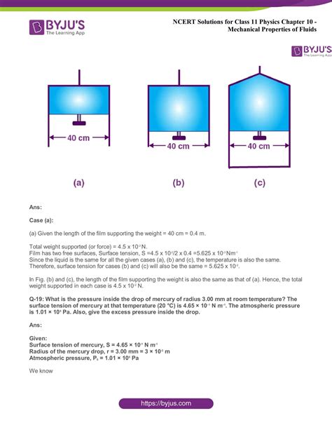 NCERT Solutions For Class 11 Physics Chapter 10 Mechanical Properties Of Fluids