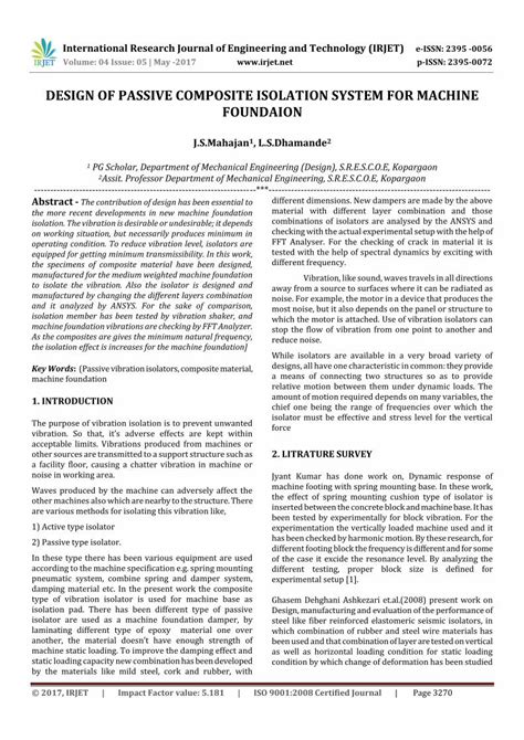 Pdf Design Of Passive Composite Isolation System · International Research Journal Of