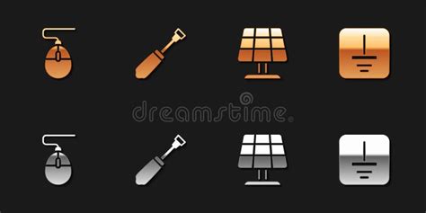 Set Computer Mouse Screwdriver Solar Energy Panel And Electrical