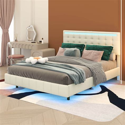 Ivy Bronx Garvine Queen Size Floating Bed Frame With Led Lights Wayfair