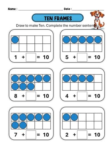 Ten Frames Worksheets Draw Counters Double Ten Frame Counting Worksheets
