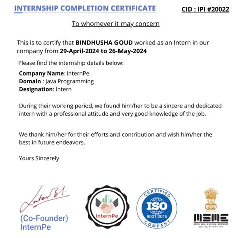 bindhusha goud on linkedin java internship codingskills internpe