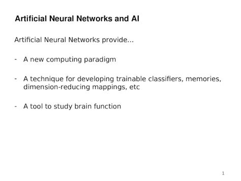 ppt 1 artificial neural networks and ai artificial neural networks